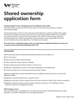 Fillable Online Shared Ownership Application Fax Email Print - pdfFiller