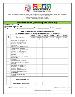 Fillable Online Feedback Form (teaching and Learning) Fax Email Print ...