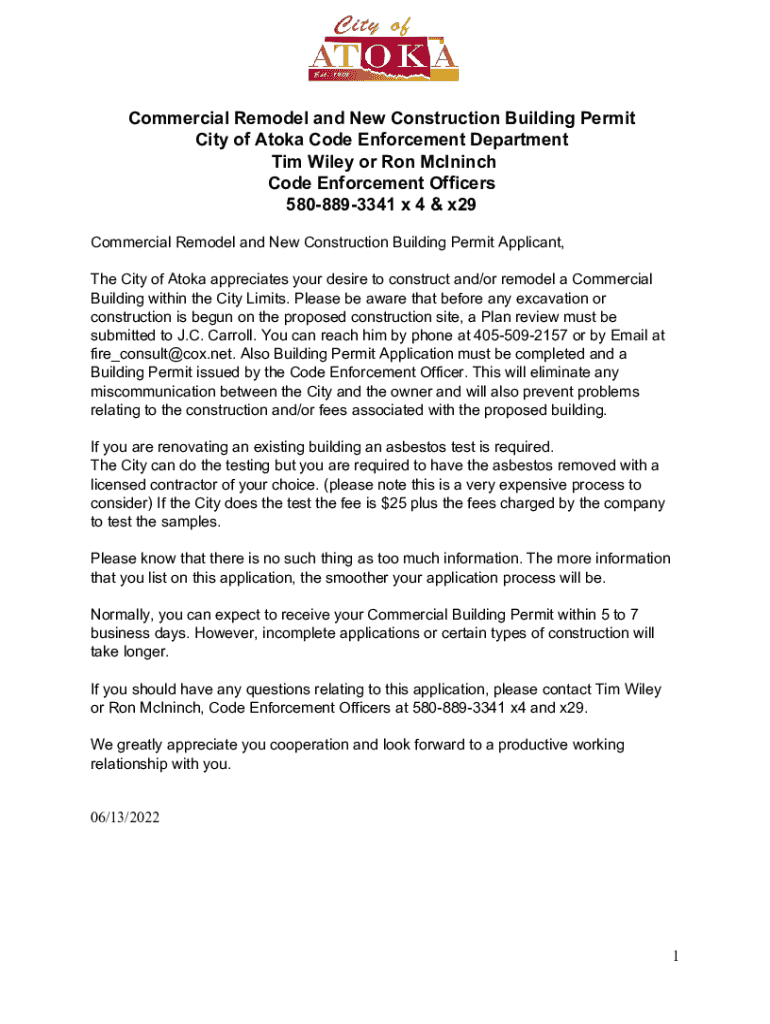 Fillable Online Commercial Remodel and New Construction Building Permit Application Fax Email ...