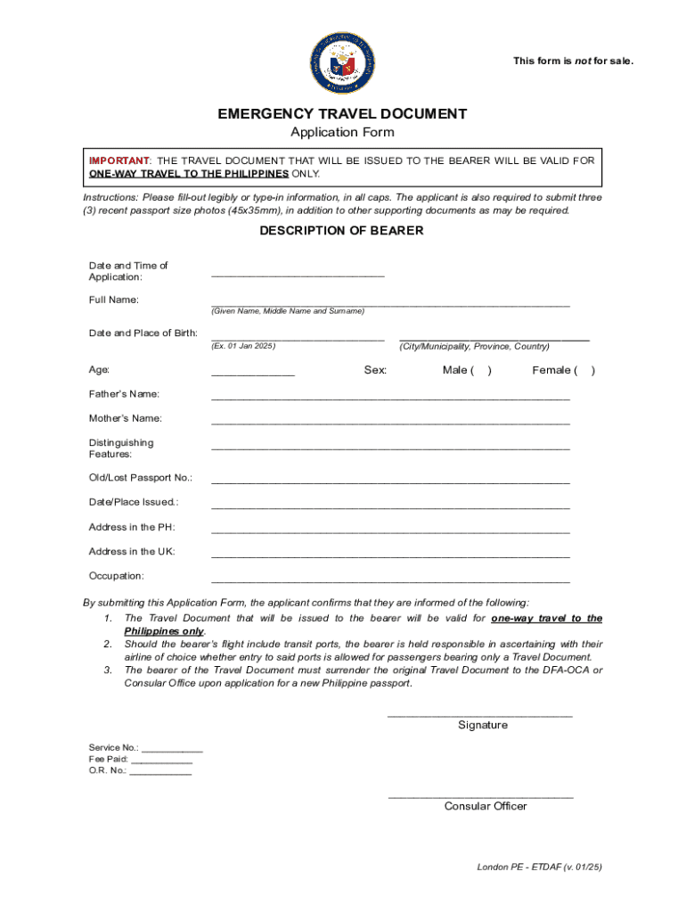 Fillable Online Emergency Travel Document Application Fax Email Print ...