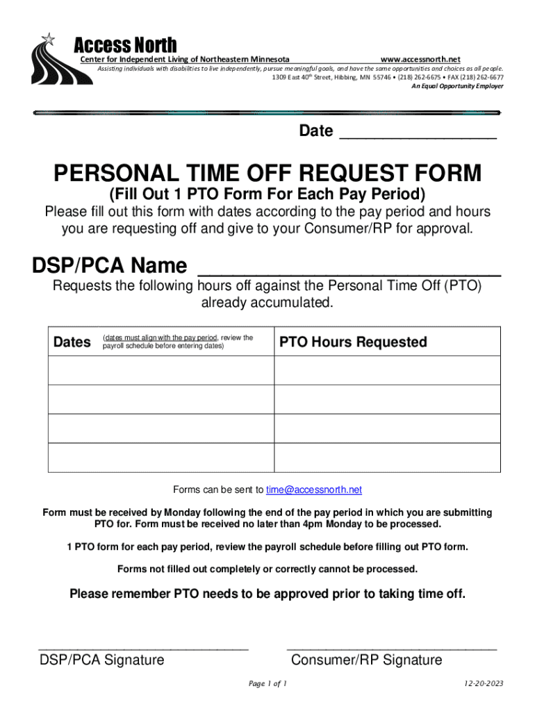 Fillable Online Personal Time Off Request Form Fax Email Print - pdfFiller
