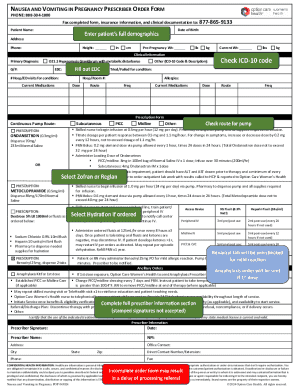 Fillable Online Nausea and Vomiting in Pregnancy Prescriber Order Form ...