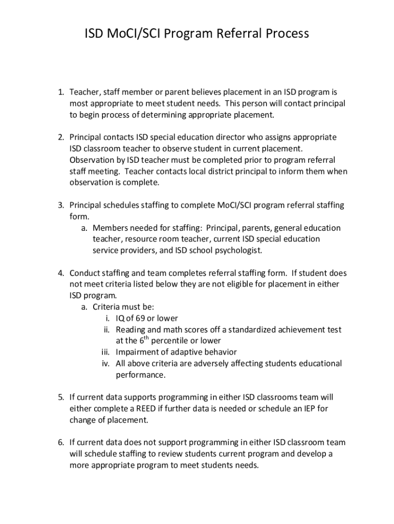 Fillable Online Isd Moci/sci Program Referral Process Fax Email Print - pdfFiller