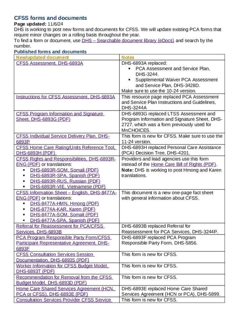 Cfss s and Documents Doc Template | pdfFiller