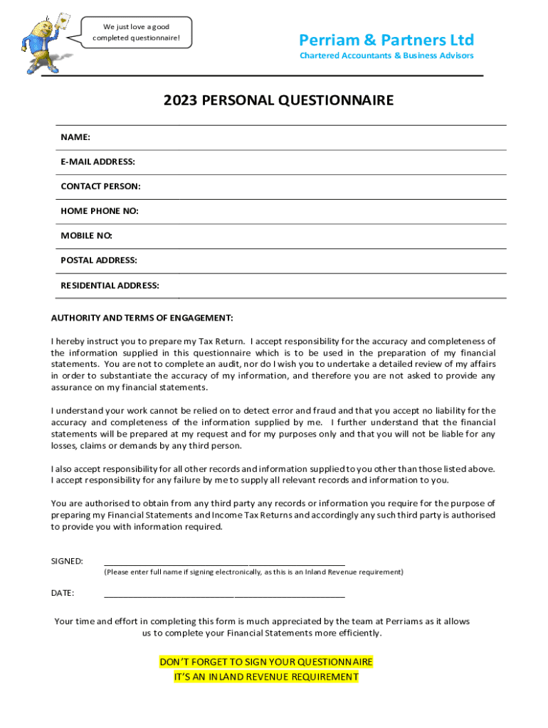 Fillable Online 2023 Personal Questionnaire Fax Email Print - pdfFiller