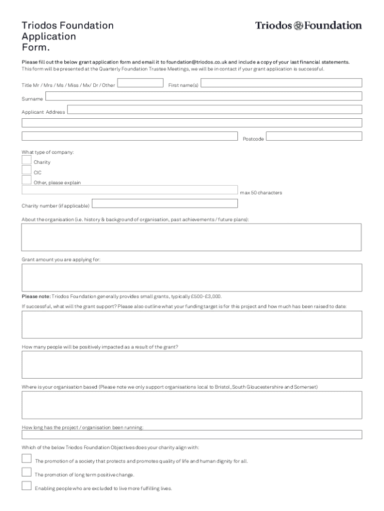 Fillable Online Triodos Foundation Grant Application Fax Email Print ...