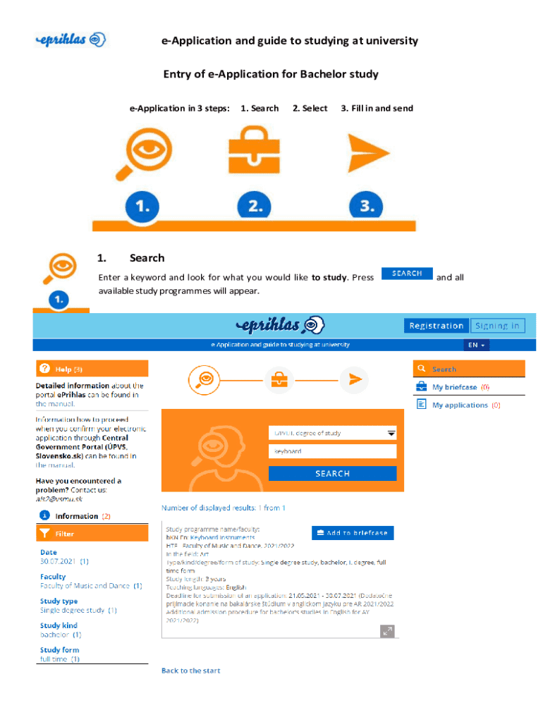 Fillable Online E-application and Guide to Studying at University Fax ...