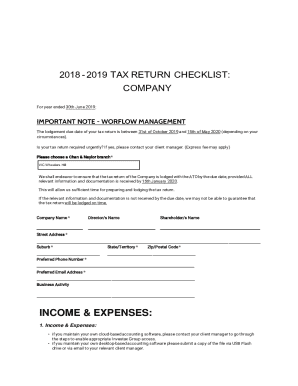 Fillable Online Tax Return Checklist for 2018-2019 Fax Email Print ...