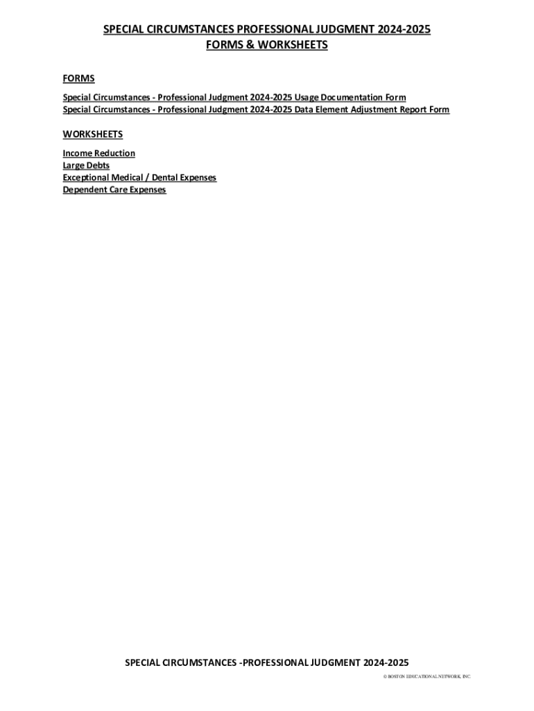 Fillable Online Special Circumstances - Professional Judgment Forms ...