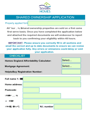 Fillable Online Shared Ownership Properties Application Form Fax Email ...