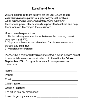 Fillable Online Room Parent Application for 2021/2022 School Year Fax ...