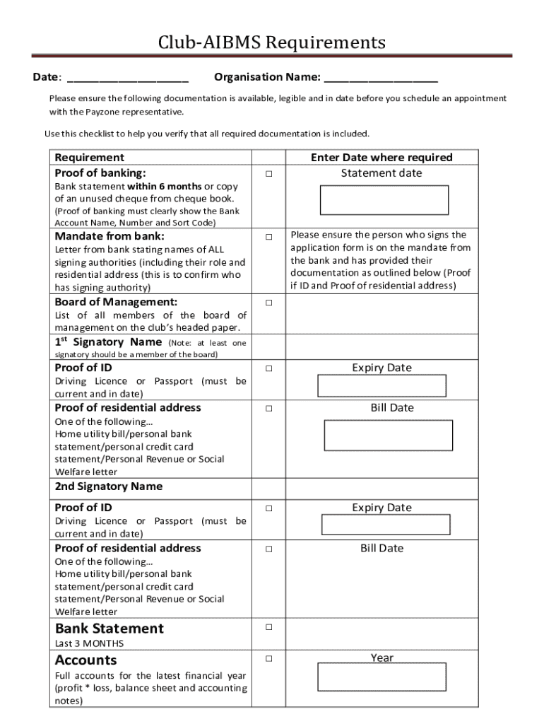 Fillable Online Club-aibms Requirements Checklist Fax Email Print ...