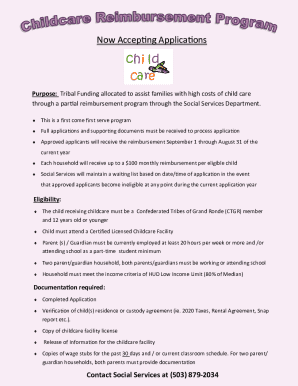 Fillable Online Childcare Reimbursement Application for Confederated ...