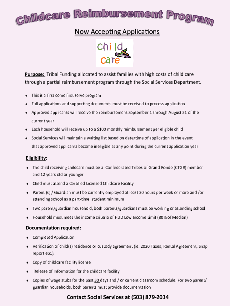Fillable Online Childcare Reimbursement Application for Confederated Tribes of Grand Ronde Fax ...
