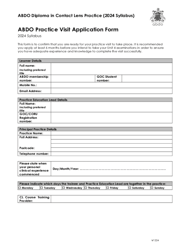 Fillable Online Abdo Diploma in Contact Lens Practice (2024 Syllabus ...