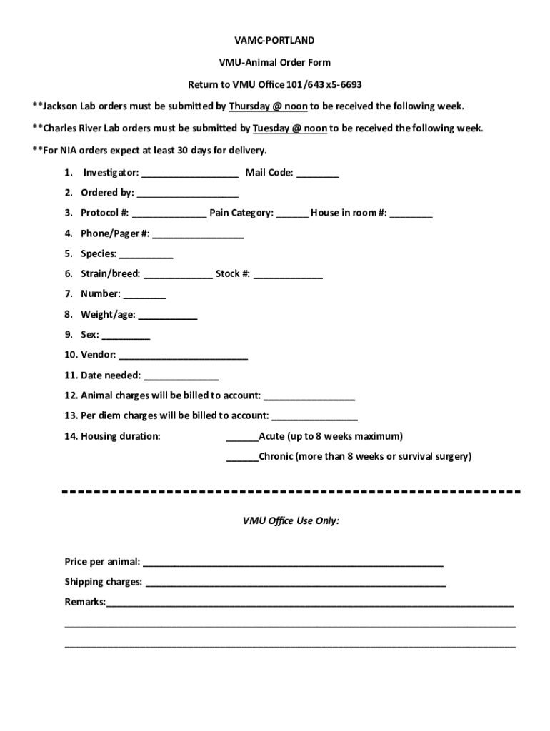 Vmu-animal Order Form: Fill out & sign online | DocHub