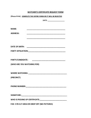 Fillable Online Watcher’s Certificate Request Form Fax Email Print ...