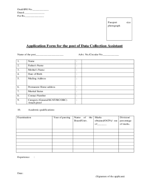 Fillable Online Data Collection Assistant Application Fax Email Print ...
