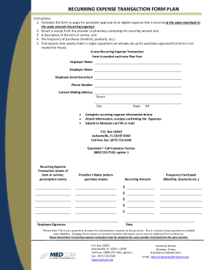 Fillable Online Recurring Expense Transaction Form Plan Fax Email Print ...