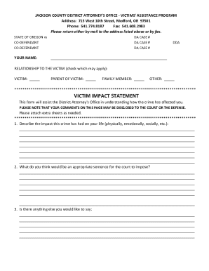 Fillable Online Victims' Assistance Program - Jackson County District Attorney's Office Fax ...