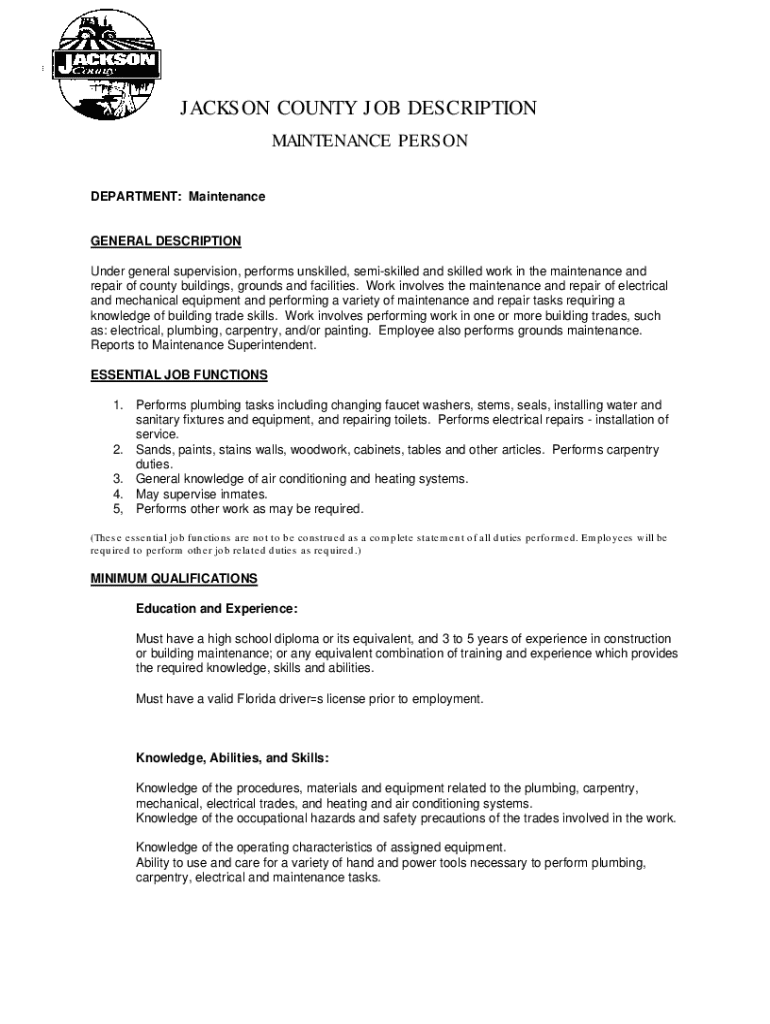 Fillable Online Maintenance Person Fax Email Print - pdfFiller