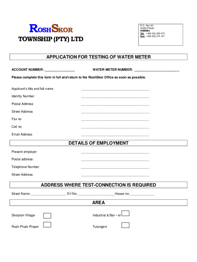 Fillable Online Application for Testing of Water Meter Fax Email Print ...