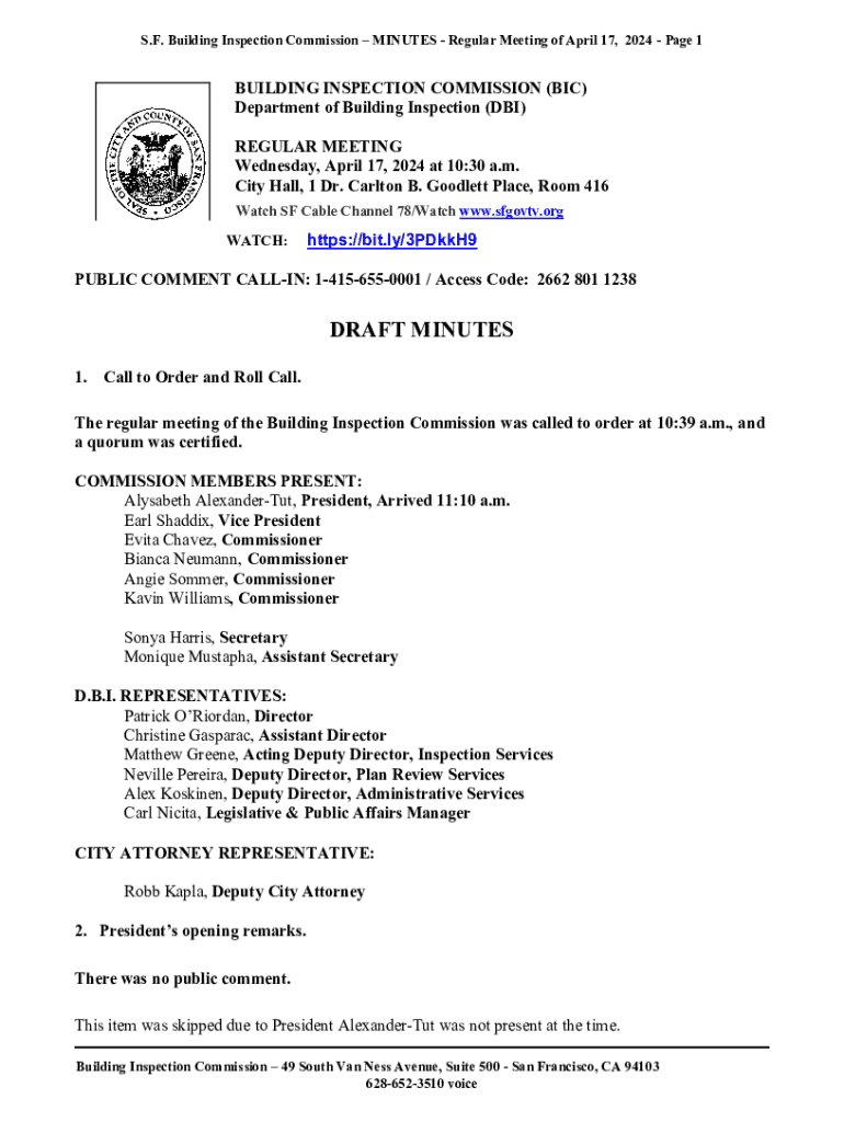 Fillable Online Regular Meeting of April 17, 2024 Fax Email Print ...