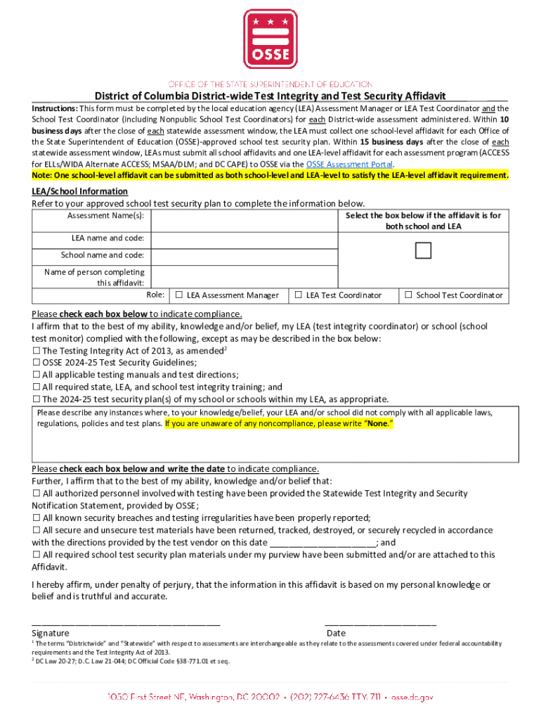Fillable Online District-wide Test Integrity and Test Security ...