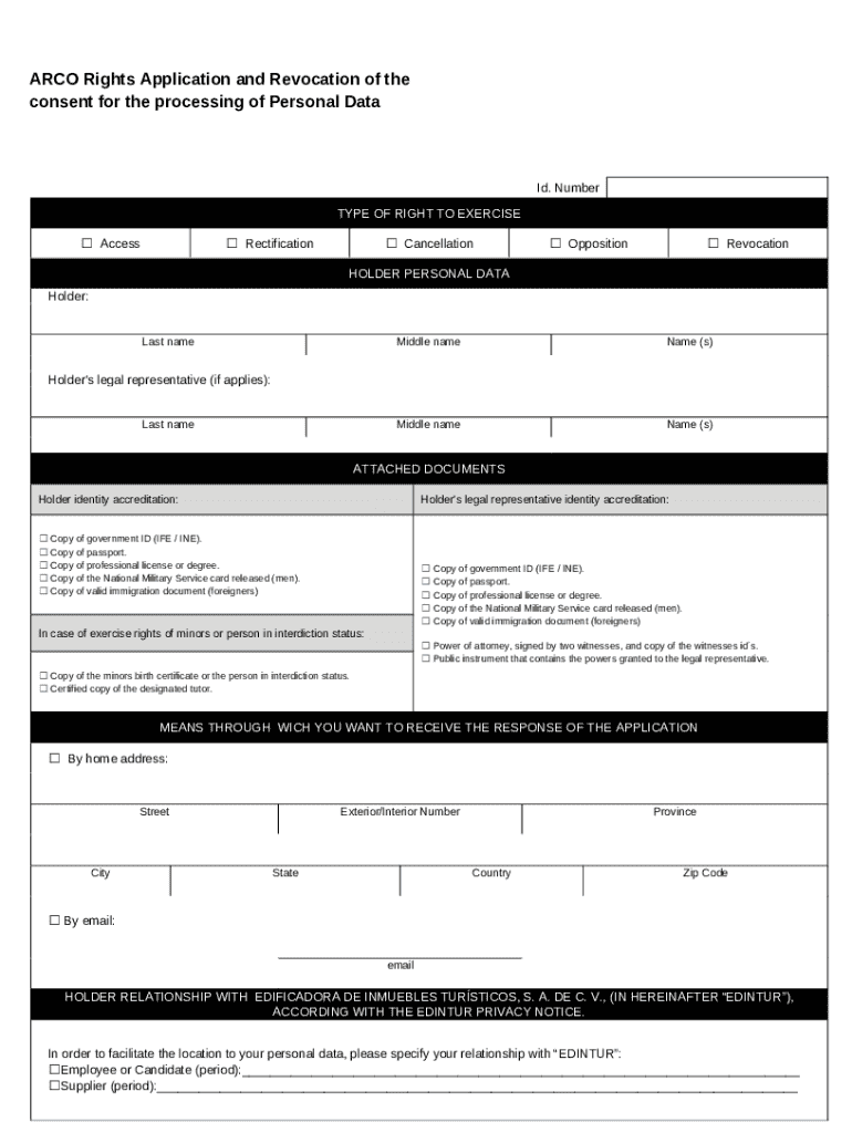 Fillable Online Arco Rights Application and Revocation of Consent for ...