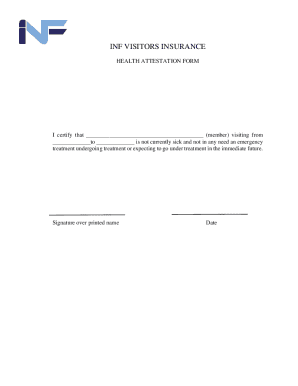 Fillable Online Visitors Insurance Health Attestation Form Fax Email ...