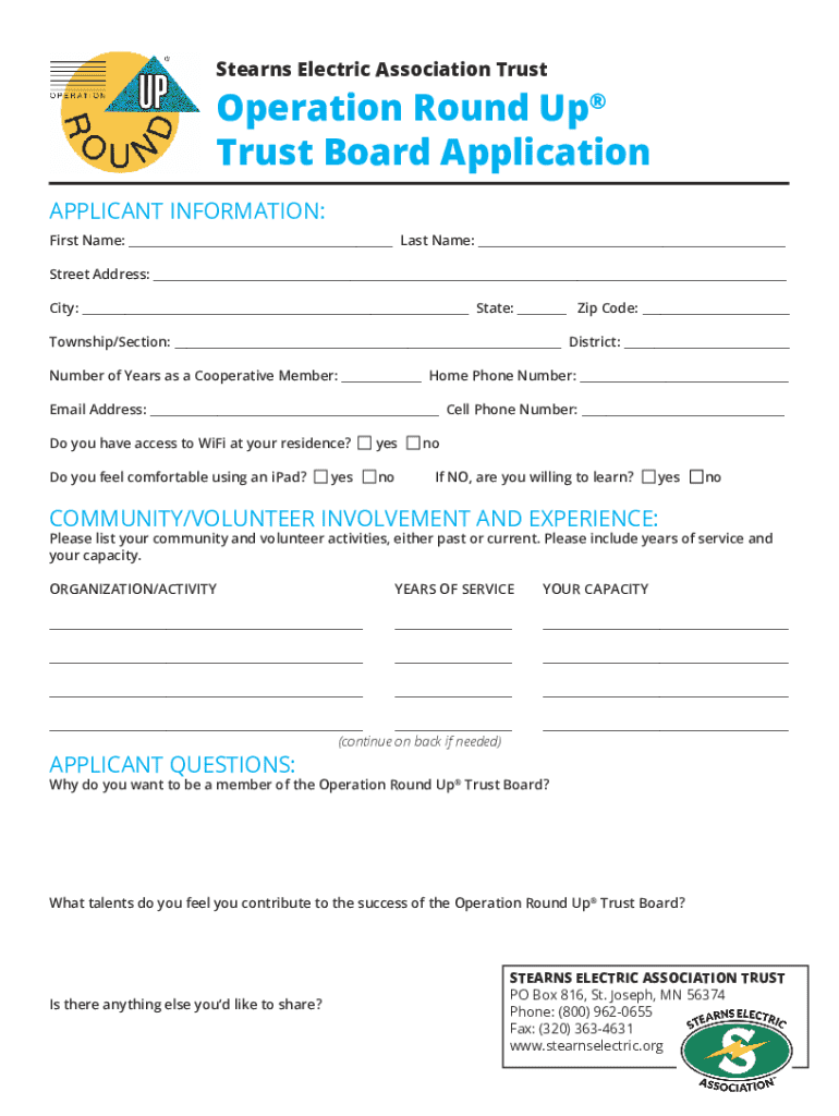 Fillable Online Stearns Electric Association Trust Board Director ...