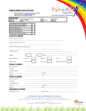 Fillable Online Fastrackids Pre & Preparatory School Enrollment ...