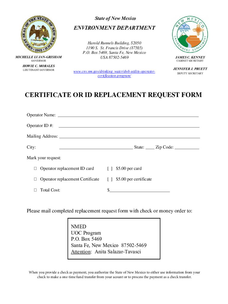 Fillable Online Certificate or Id Replacement Request Fax Email Print ...