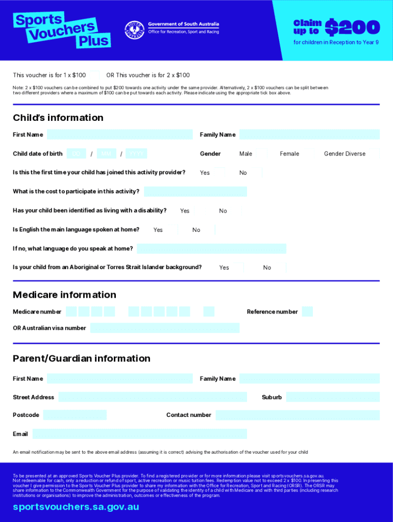 Fillable Online Sports Voucher Plus Application Form Fax Email Print ...