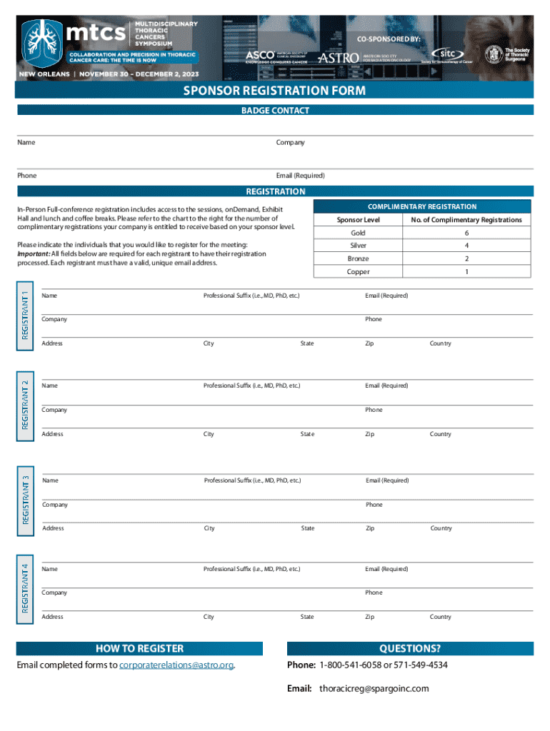 Fillable Online Sponsor Registration for the American Society for Radiation Oncology Conference ...