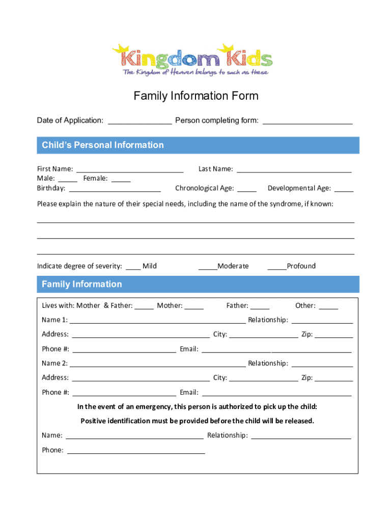 Fillable Online Family Information Form Fax Email Print - pdfFiller