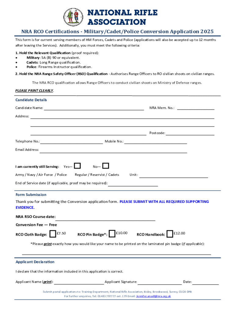Fillable Online Nra Rco Certifications Application Fax Email Print ...
