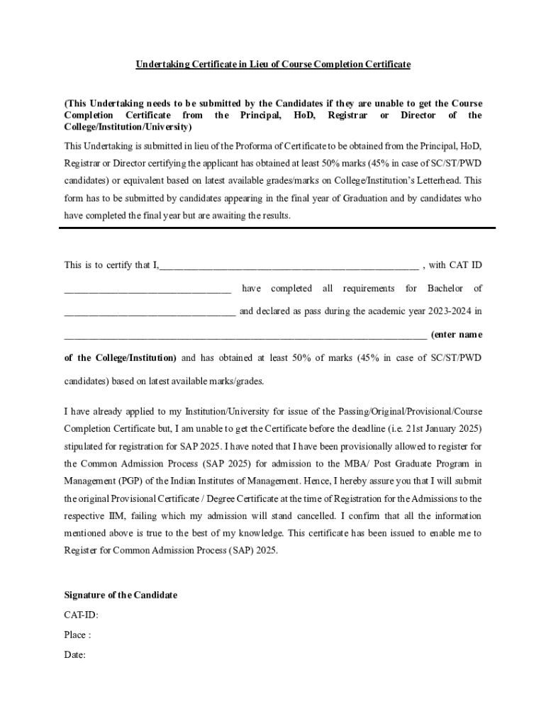 Fillable Online Undertaking Certificate Fax Email Print - pdfFiller