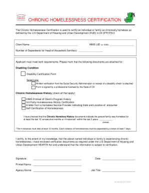 Fillable Online Chronic Homelessness Certification Fax Email Print ...