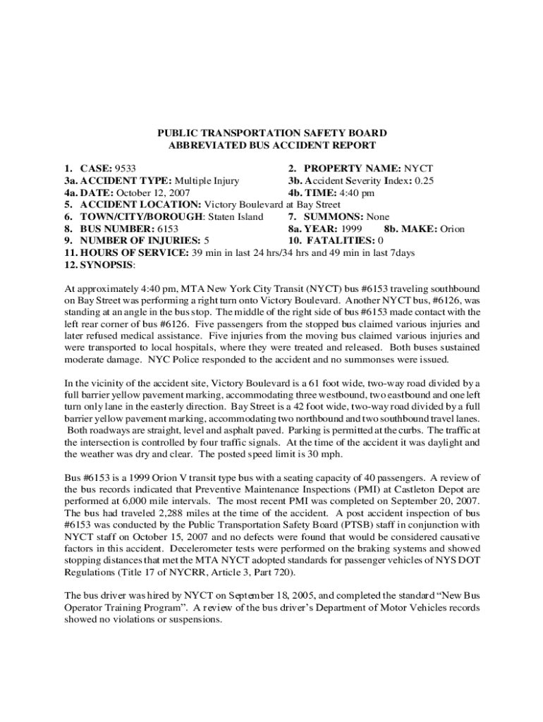 Fillable Online Public Transportation Safety Board - Accident Report ...