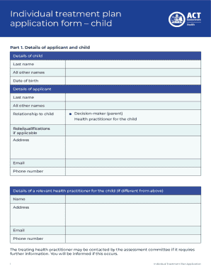 Fillable Online Individual Treatment Plan Application Fax Email Print ...