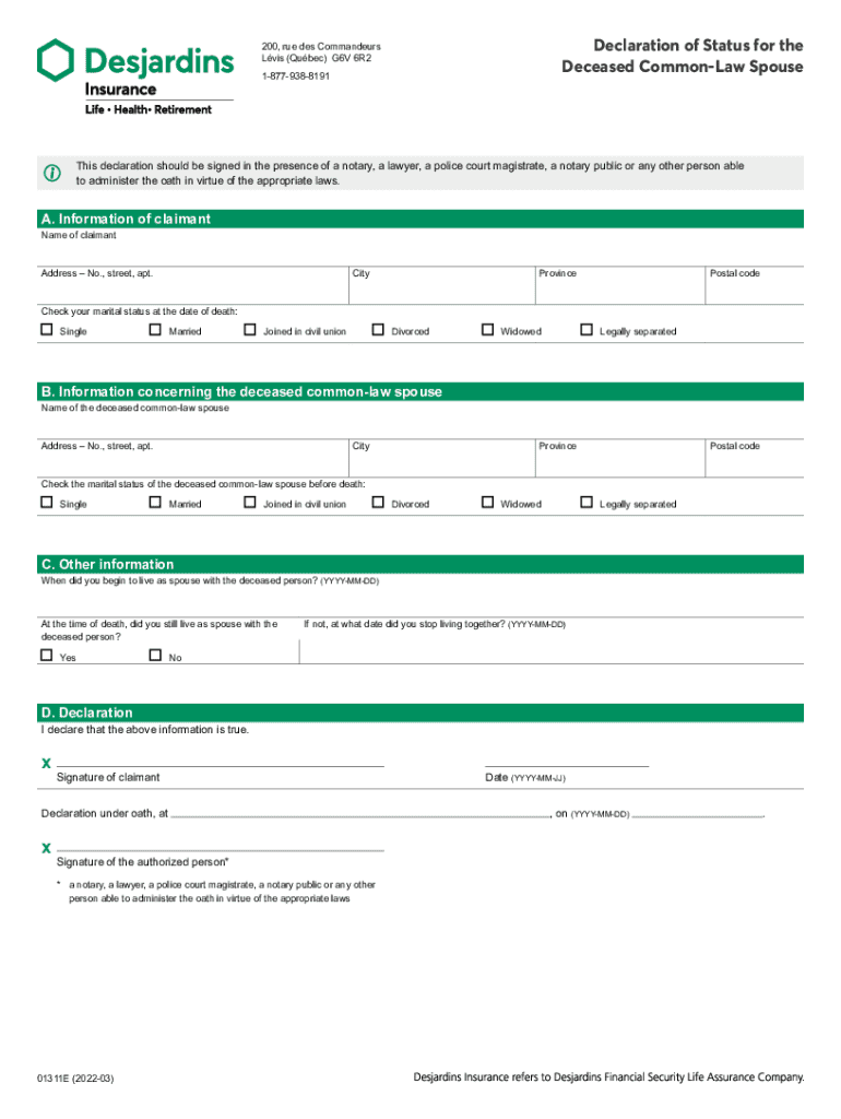Fillable Online Declaration of Status for the Deceased Common-law ...
