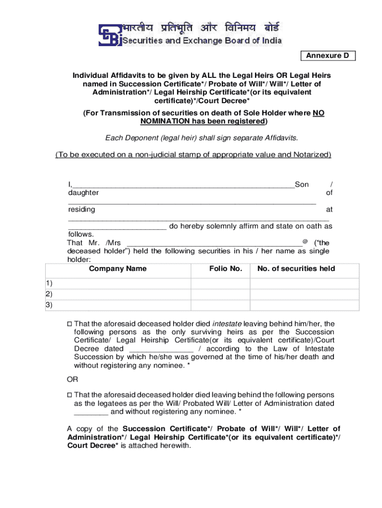 Fillable Online Individual Affidavits for Legal Heirs Fax Email Print - pdfFiller
