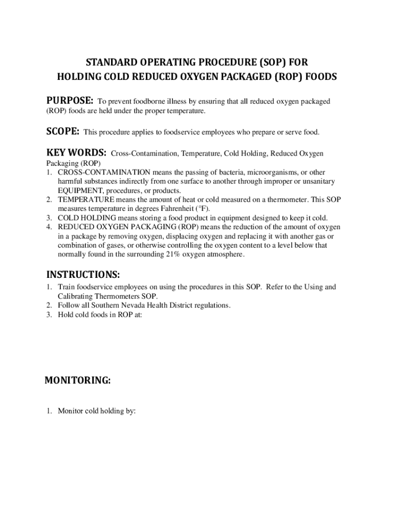 Fillable Online HOLDING COLD REDUCED OXYGEN PACKAGED (ROP) FOODS Fax ...