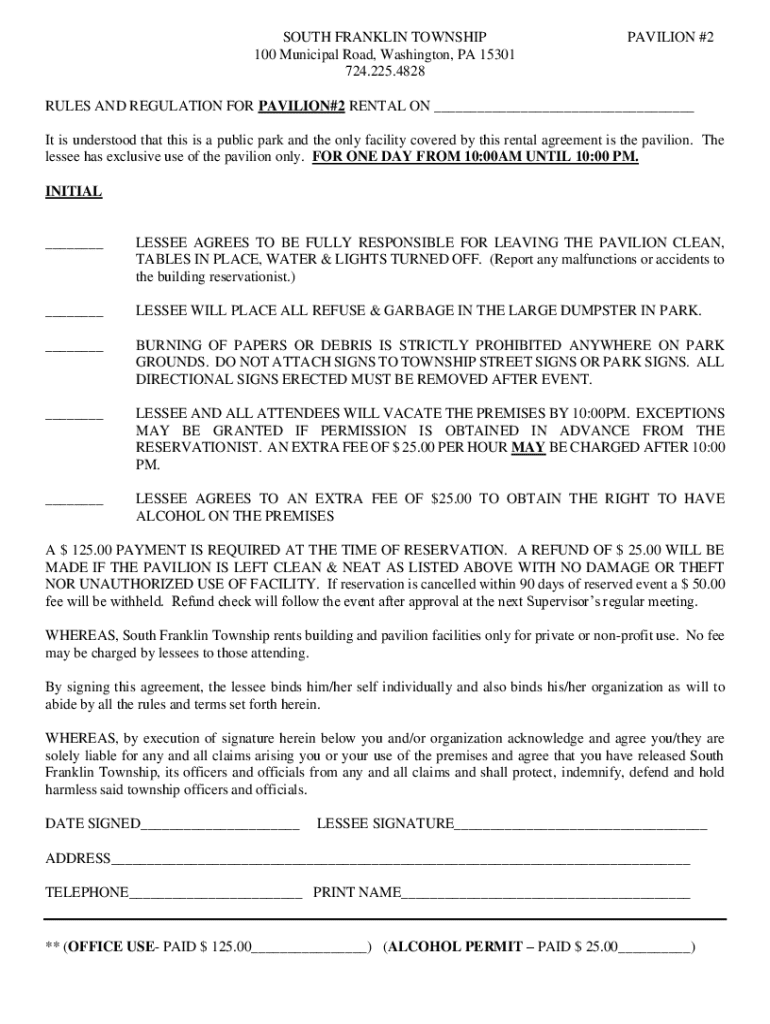 Fillable Online Rules and Regulation for Pavilion #2 Rental Fax Email Print - pdfFiller