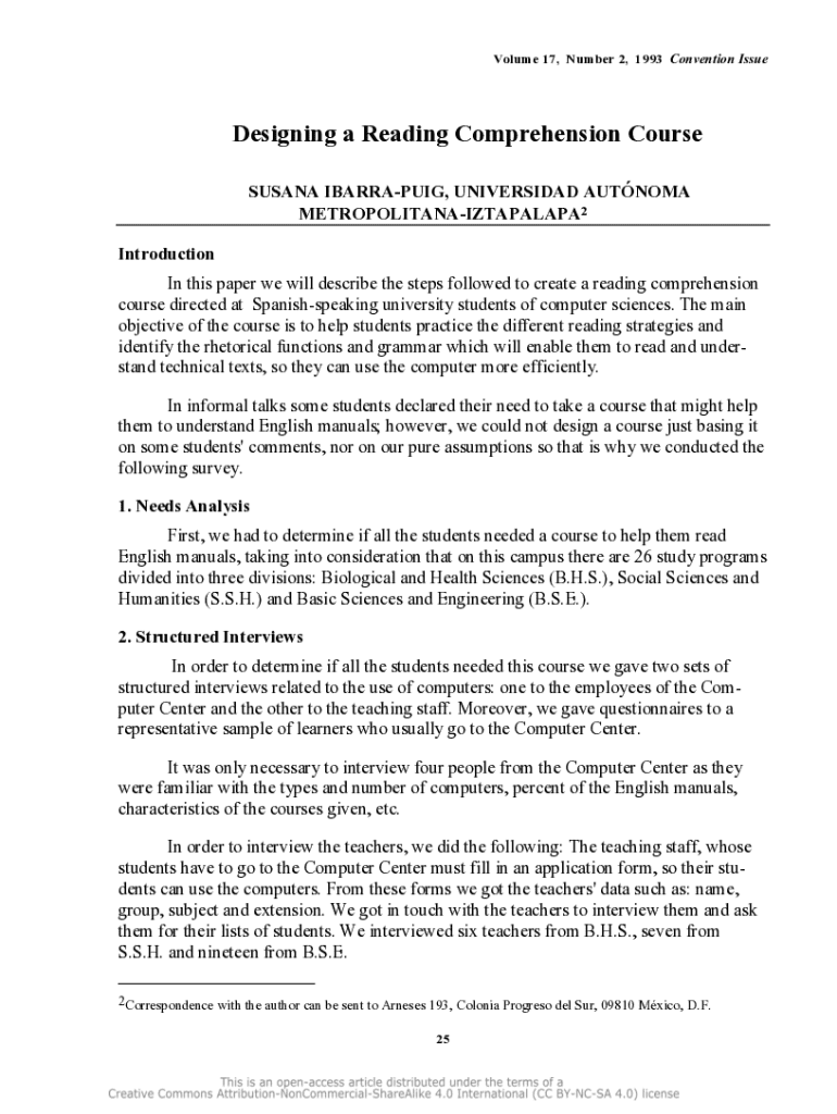 Fillable Online Designing a Reading Comprehension Course Fax Email ...