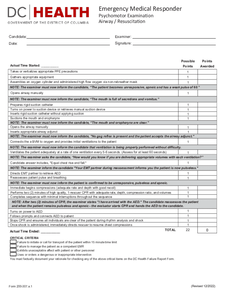 Fillable Online Emergency Medical Responder Psychomotor Examination Fax ...
