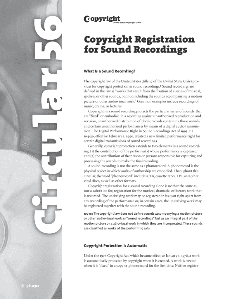 Fillable Online Copyright Registration for Sound Recordings Fax Email ...