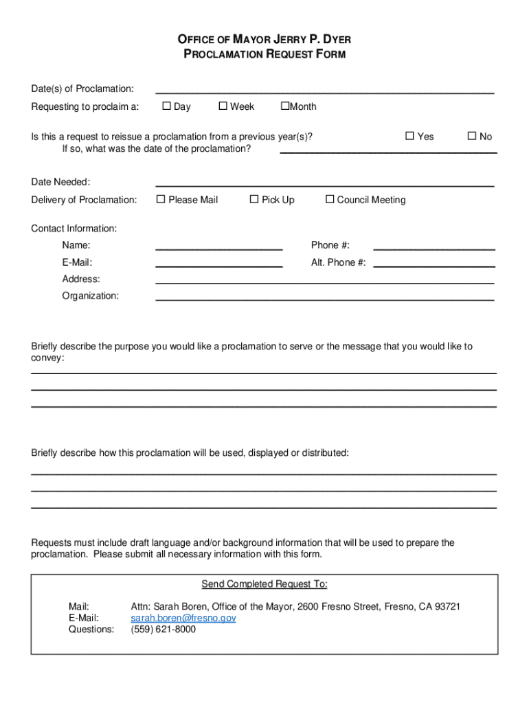 Fillable Online Proclamation Request by Office of Mayor Jerry P. Dyer ...