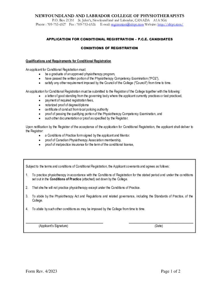 Fillable Online Conditional Registration Application Fax Email Print ...